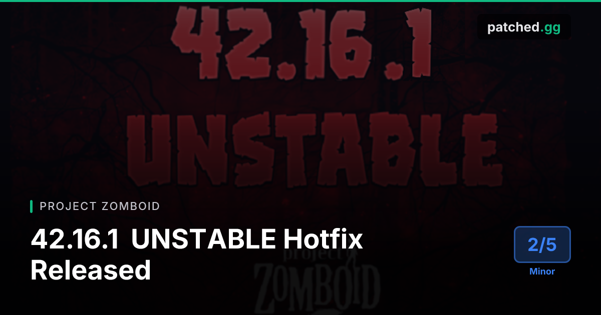 Project Zomboid v42.16.1 — Park Ranger Exploit Fix | Patched